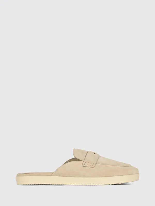 Tory Burch Suede Low Heel Mules With Double T Logo - Ivory