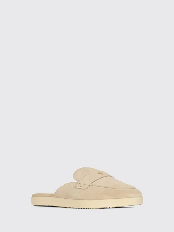 Tory Burch Suede Low Heel Mules With Double T Logo - Ivory