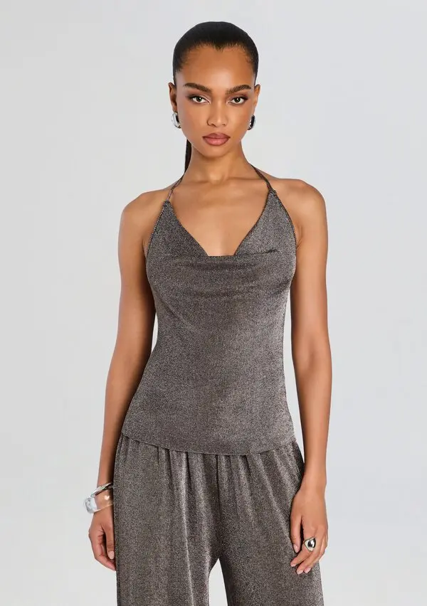 SEROYA Esmerelda Metallic Knit Top - Granite
