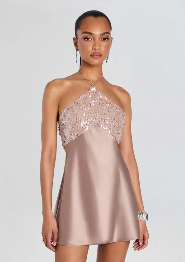 Retrofete Jeanne Embellished Halterneck Mini Dress
