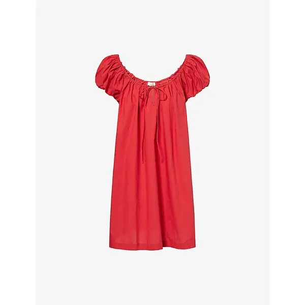 Faithfull The Brand Marblau Ruched Cotton Mini Dress - Chilli