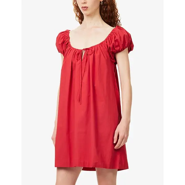 Faithfull The Brand Ruched Cotton Mini Dress