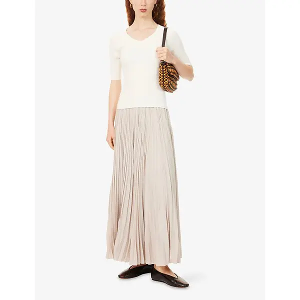 Max Mara Foggia Pleated Woven Midi Skirt