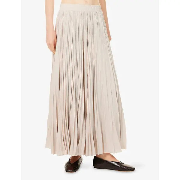 Max Mara Foggia Pleated Woven Midi Skirt