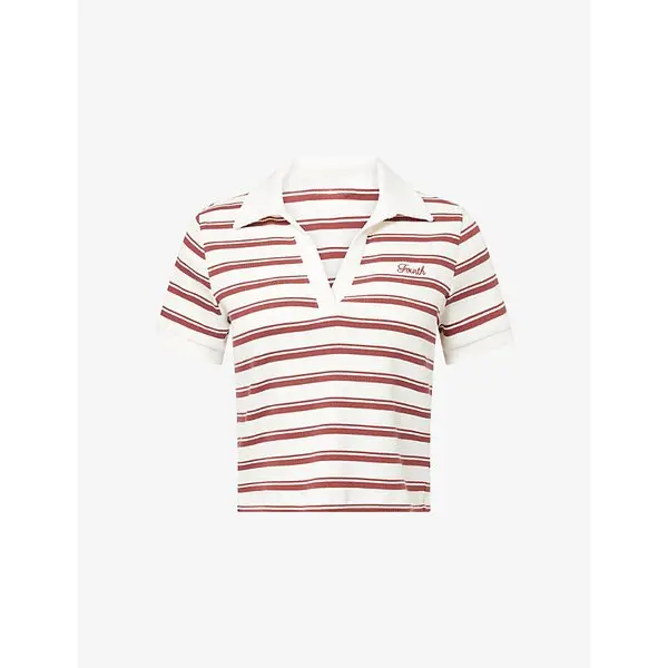4TH & RECKLESS Azure Striped Ribbed-cotton Polo Top