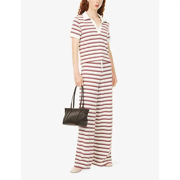 4TH & RECKLESS Azure Striped Ribbed-cotton Polo Top