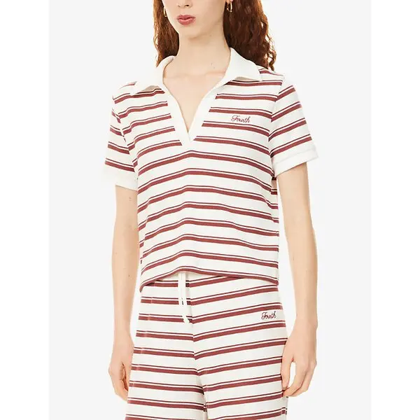 4TH & RECKLESS Azure Striped Ribbed-cotton Polo Top