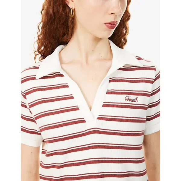 4TH & RECKLESS Azure Striped Ribbed-cotton Polo Top