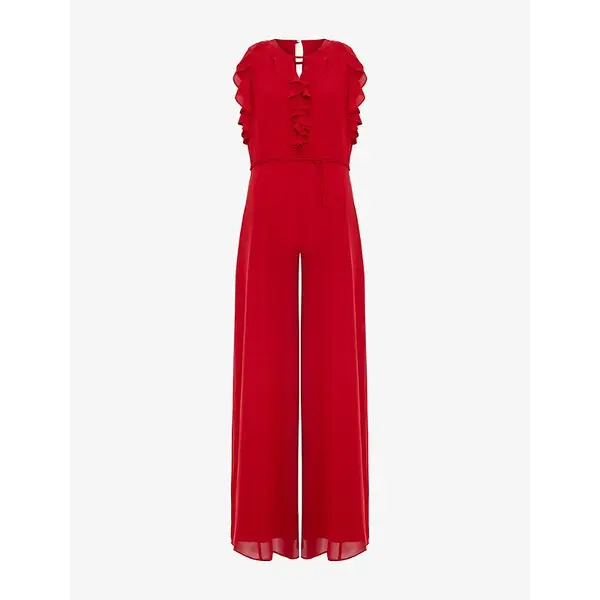 PHASE EIGHT Rachel Ruffle-trim Tie-waist Woven Jumpsuit - Red