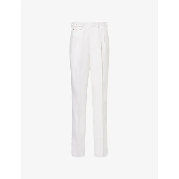 Dunhill Double-pleated Straight-leg Linen Trousers - Ivory