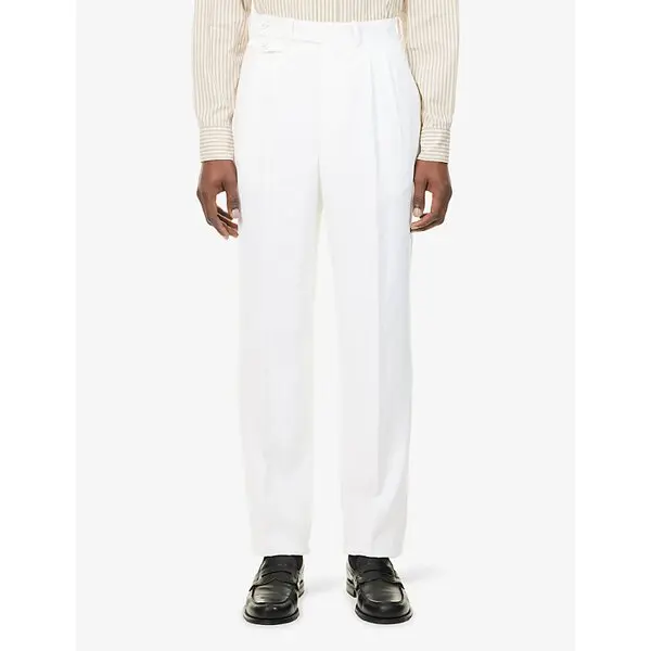 Dunhill Double-pleated Straight-leg Linen Trousers