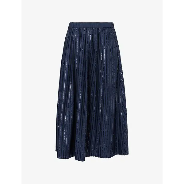 Max Mara Fiordi Sequin-embroidered Cotton Midi Skirt - Navy