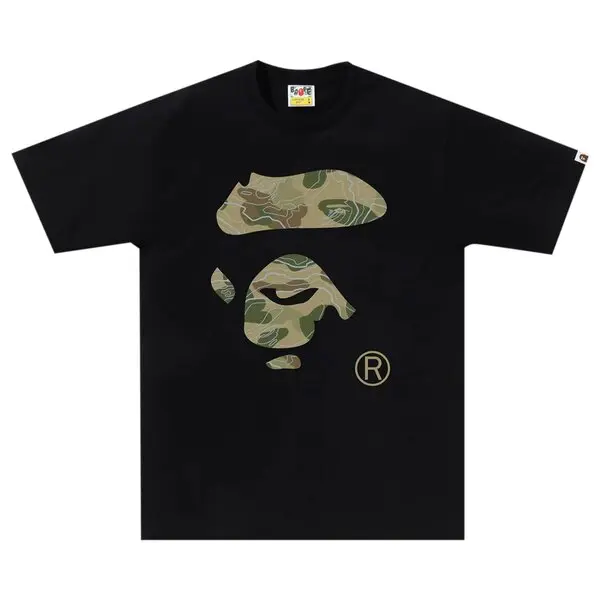A BATHING APE Layered Line Camo Ape Face Tee /beige