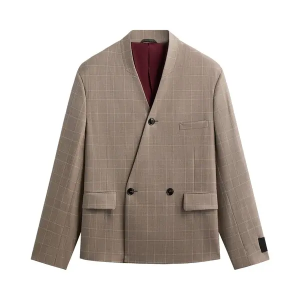 Kith Kin X Giorgio Armani Single Breasted Collarless Jacket 'dark Ash - Tan