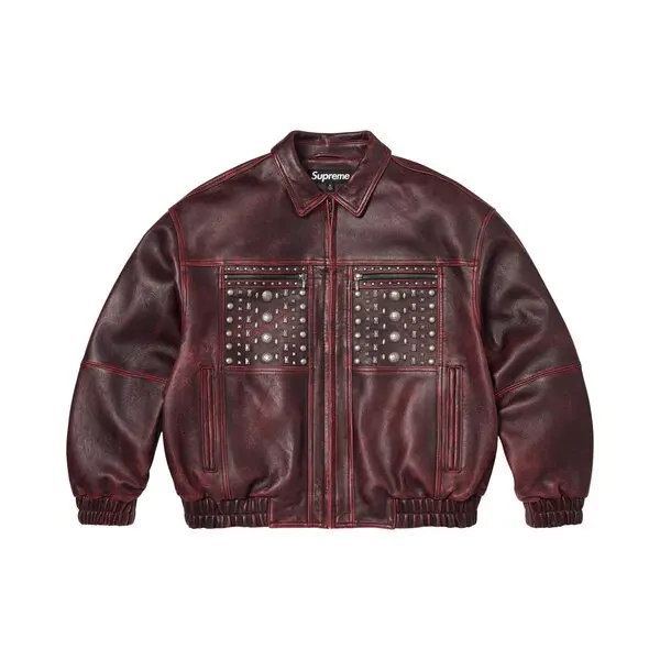 Supreme Multi Studded Leather Jacket 'burgundy - Red