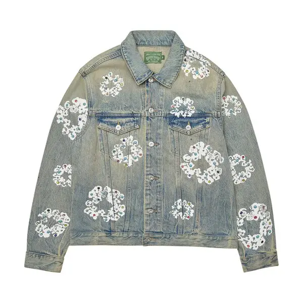 DENIM TEARS Studded Cotton Wreath Denim Jacket 'dirty Wash