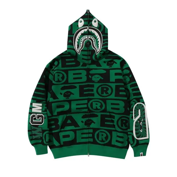 A BATHING APE Lux Sport Pattern Shark Full Zip Hoodie - Green