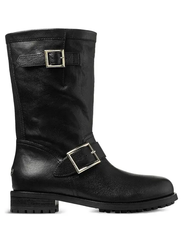 JIMMY CHOO Mid Biker Boots In Leather - Black