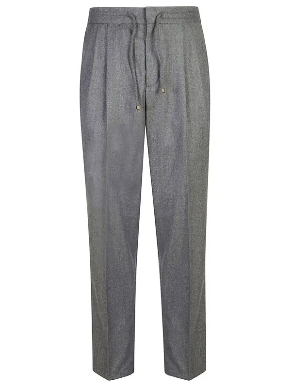 Brunello Cucinelli Leisure Fit Wool Flannel Pants With Drawstring And