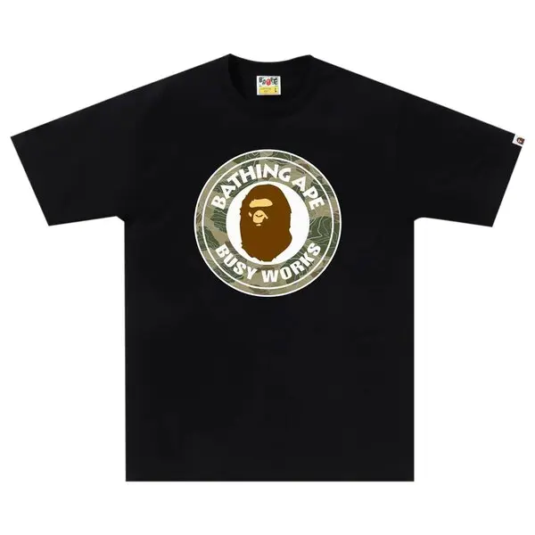 A BATHING APE Layered Line Camo Busy Works Tee /beige - Black