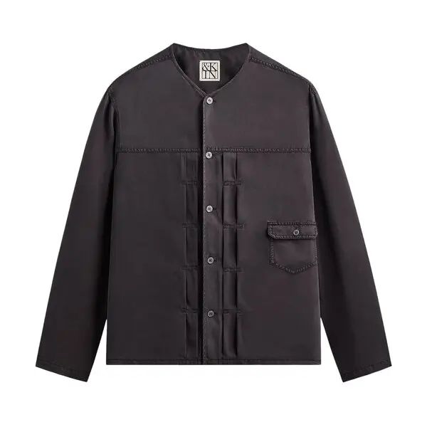 Kith Kin Garment Dyed Silk Collarless Yardley Shirt 'phantom - Grey