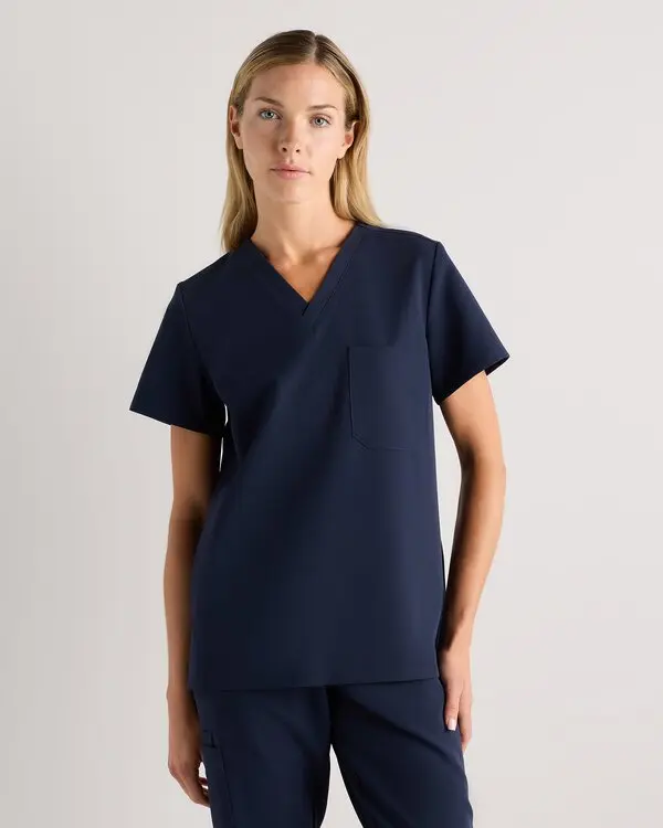 Quince Aeraflex 1-pocket Scrub Top - Deep Navy