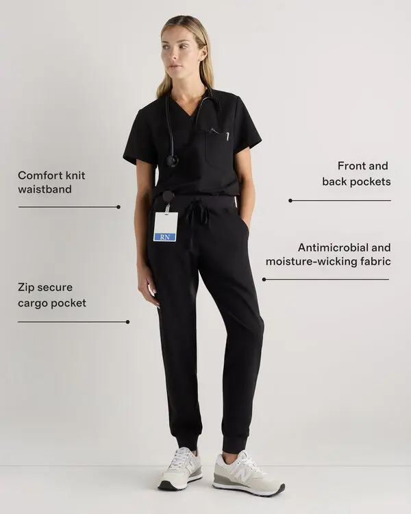 Quince Aeraflex Performance Scrub Joggers With Cargo Pocket - Bold Black