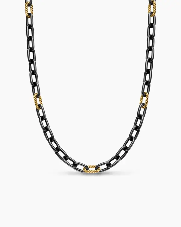 David Yurman Dy Madison® Chain Necklace In Black Titanium With 18k Yellow Gold - Black Titanium/18k