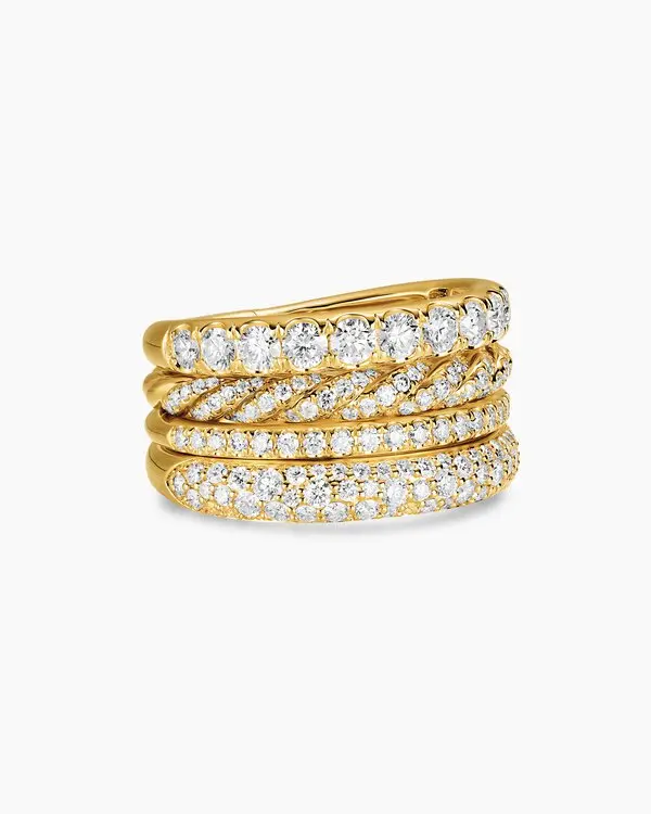 David Yurman Dy Mercer Pavé Multi Row Ring In 18k Yellow Gold With Diamonds - Diamond
