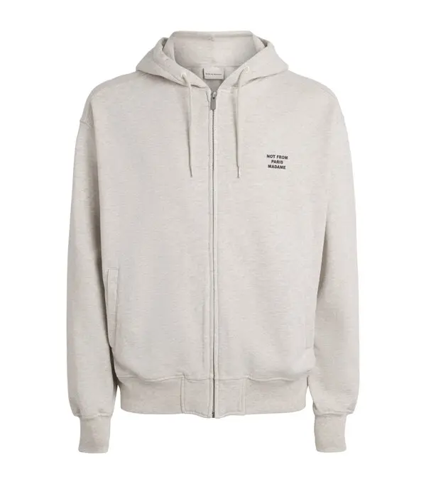 Drole De Monsieur Cotton Zip-up Hoodie With Slogan - Grey