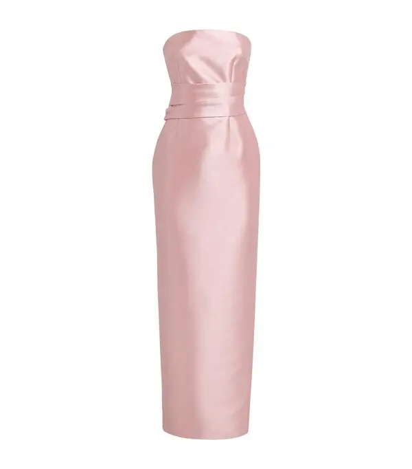 Solace London Strapless Satin Gown With Draped Waist - Pink