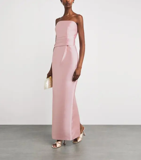 Solace London Strapless Satin Gown With Draped Waist