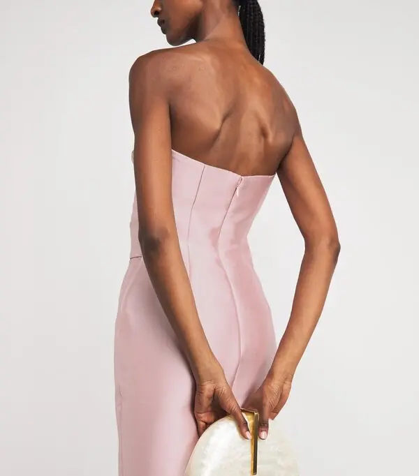 Solace London Strapless Satin Gown With Draped Waist