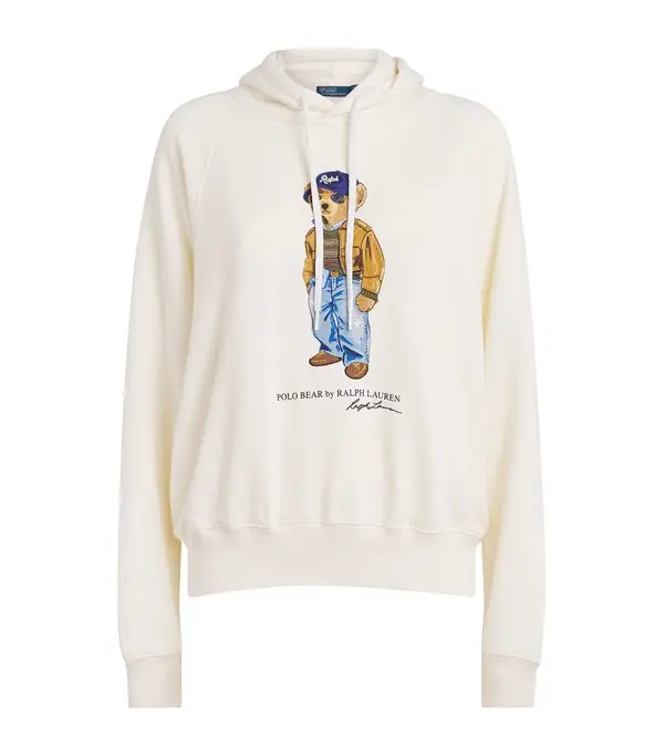 Polo Ralph Lauren Cotton-blend Hoodie With Embroidered Polo Bear - White