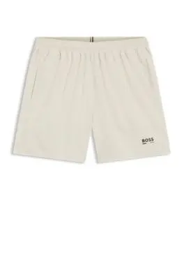 BOSS Swim Shorts With Logo Print And Signature Stripe Details - White