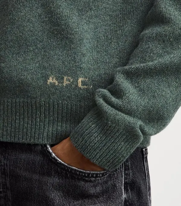 A.p.c. Wool Logo Crew Neck Sweater - Green