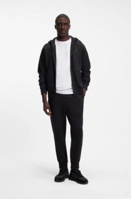 BOSS Stretch-cotton Zip-up Hoodie With Puff Logo - Black