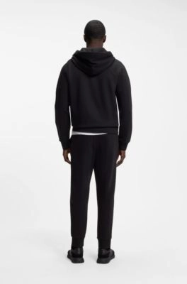 BOSS Stretch-cotton Zip-up Hoodie With Puff Logo - Black