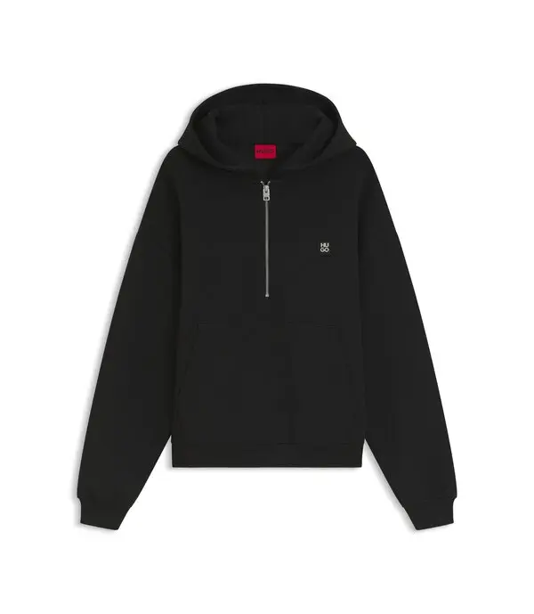 Hugo Zipper Neck Hoodie In A Structured Cotton Blend