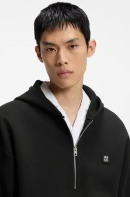 Hugo Zipper Neck Hoodie In A Structured Cotton Blend
