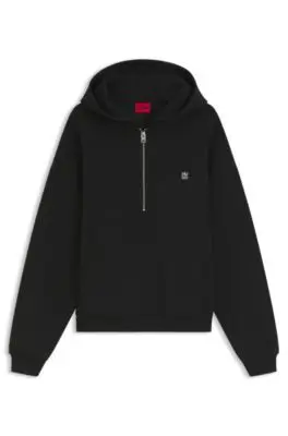 Hugo Zipper Neck Hoodie In A Structured Cotton Blend
