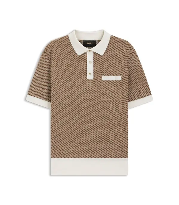 BOSS Cotton-silk Knit Polo With Geometric Pattern
