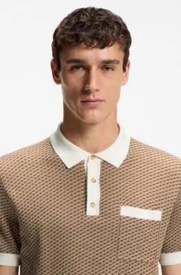 BOSS Cotton-silk Knit Polo With Geometric Pattern