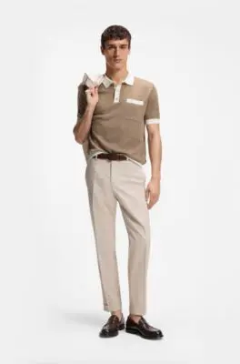 BOSS Cotton-silk Knit Polo With Geometric Pattern