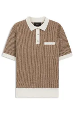 BOSS Cotton-silk Knit Polo With Geometric Pattern