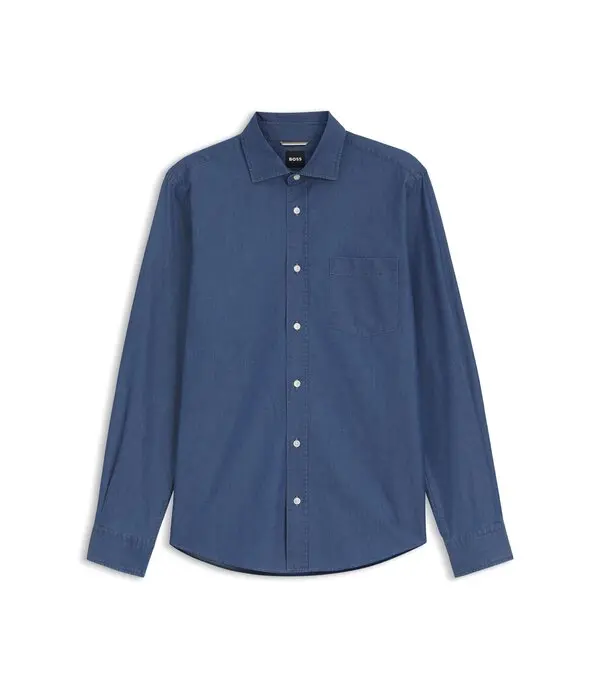 BOSS Casual-fit Shirt In Washed Cotton Denim - Light Blue