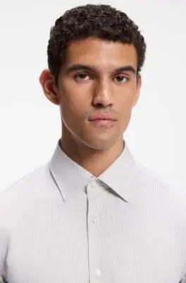 BOSS Slim-fit Shirt In Striped Cotton-blend Poplin