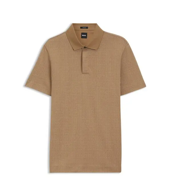 BOSS Cotton Polo Shirt With Two-tone Jacquard - Beige