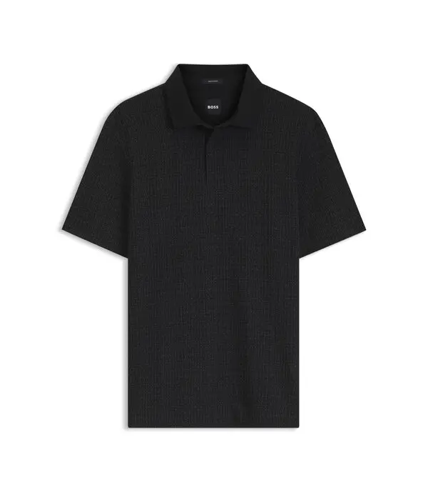 BOSS Cotton Polo Shirt With Two-tone Jacquard - Black