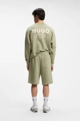 Hugo Cotton Terry Loose-fit Shorts With Logo Print - Beige